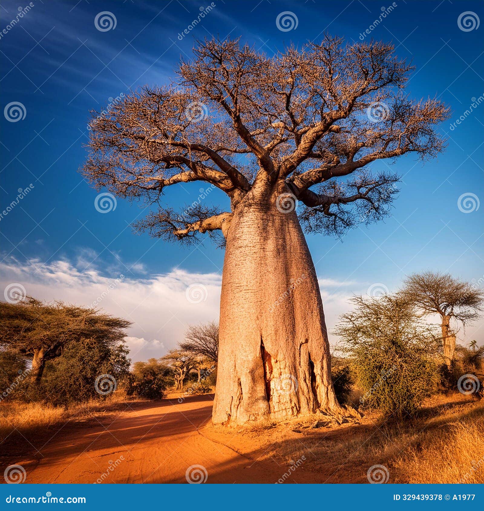 Baobab tree, AI generated stock illustration. Illustration of soil ...