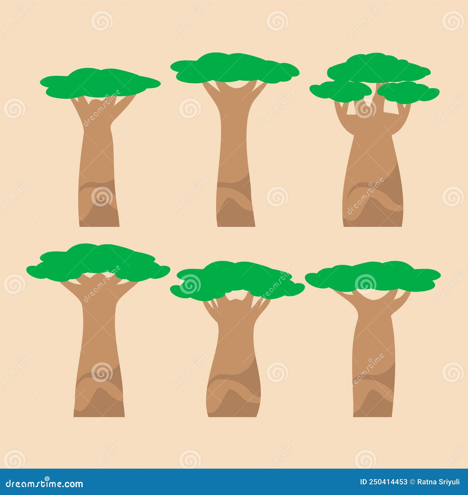 Baobab Tree Design Vector Flat Illustration Cartoon Stock Vector ...