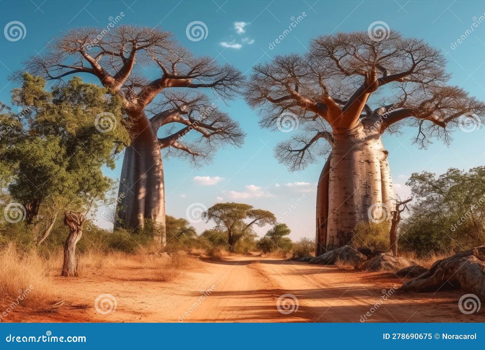 Baobab Trees, Backpacking Tent, Sunset Sky Royalty-Free Stock Photo ...