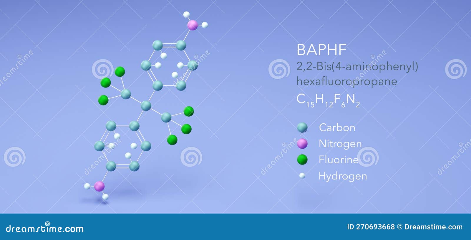 BAPHF, Molecular Structures, 2,2-Bis(4-aminophenyl)hexafluoropropane ...