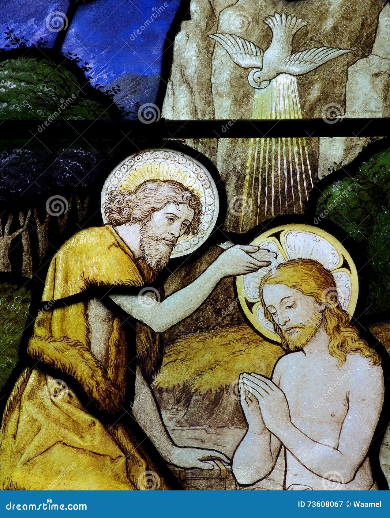 Baptism of Jesus in Stained Glass Stock Image - Image of faith, christ ...