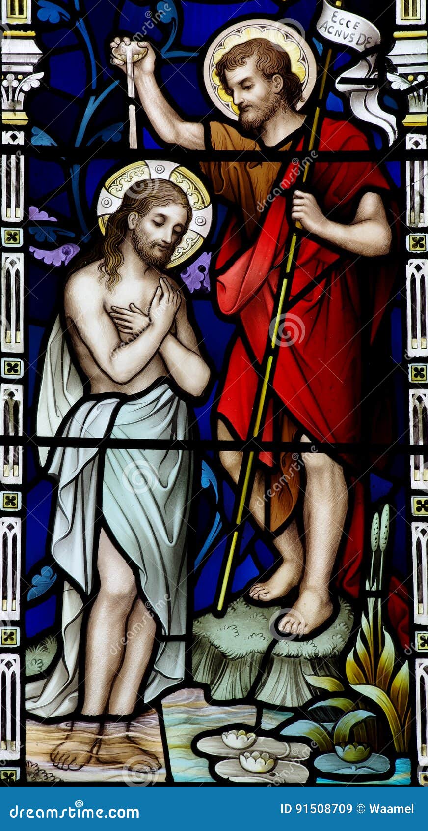 Baptism of Jesus in Stained Glass Stock Image - Image of compassion ...