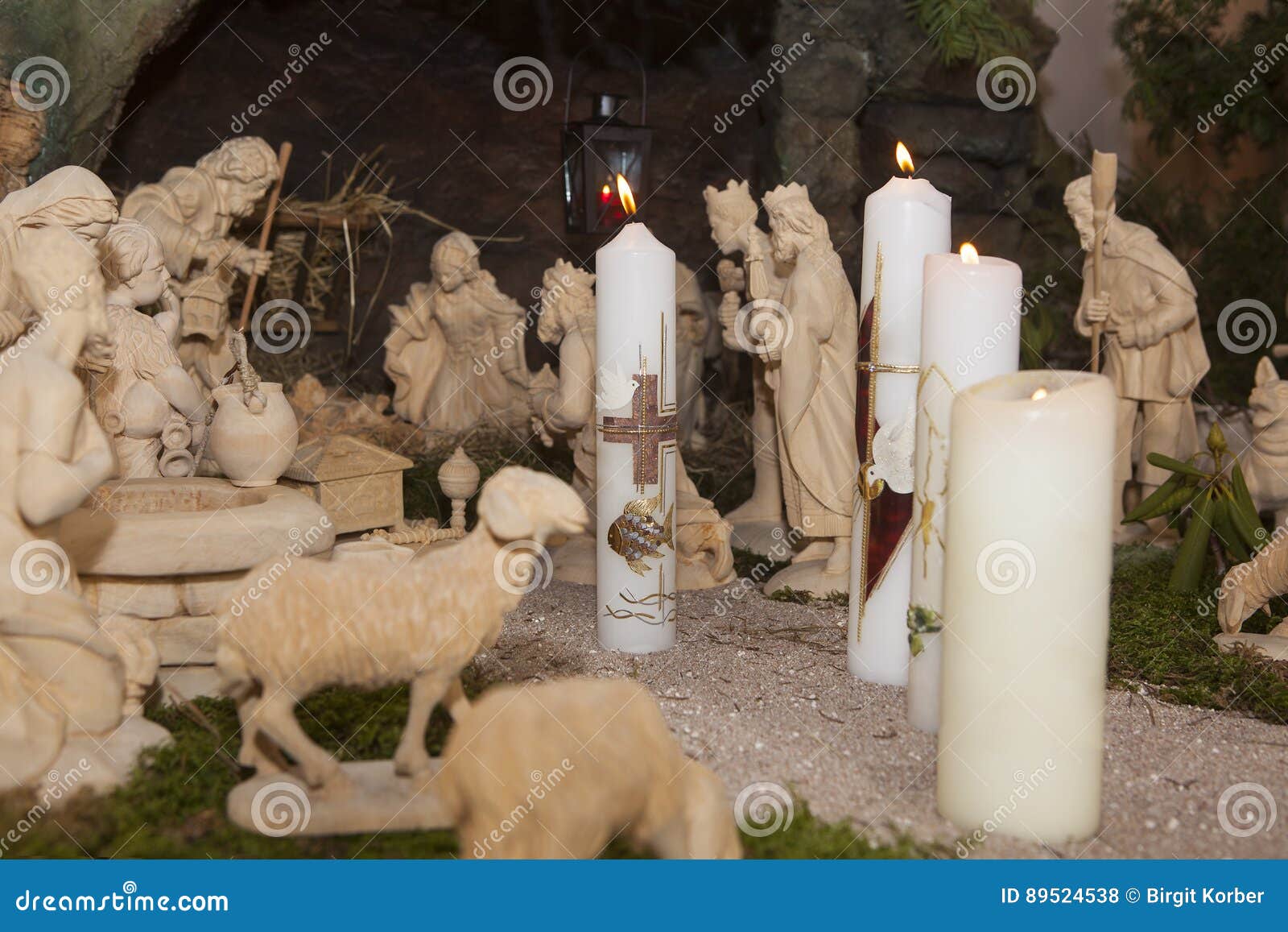 Baptismal Candles in a Crib Stock Photo - Image of religious, church ...