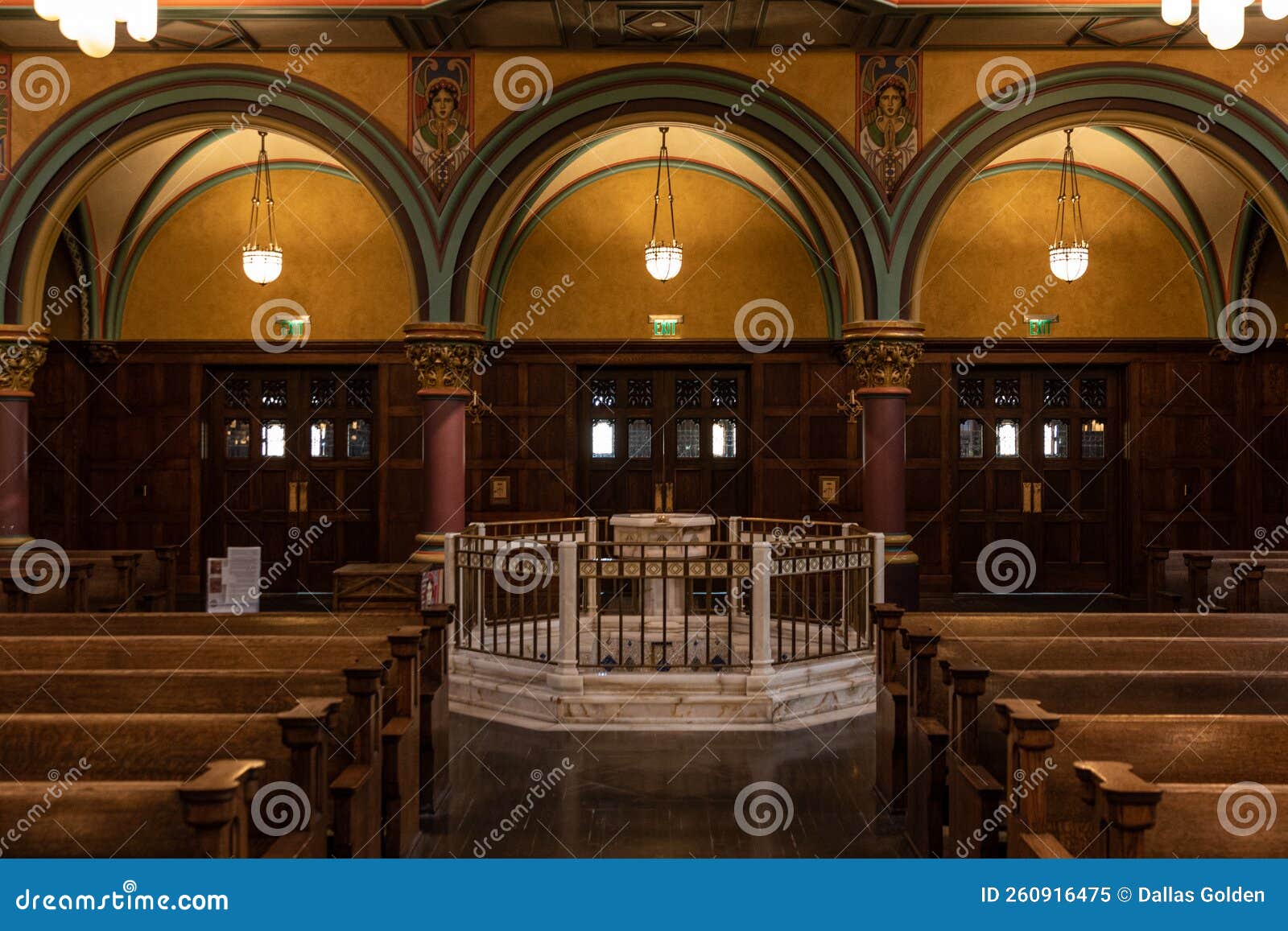 Baptismal Font and Pews in Catholic Gothic Cathedral Editorial Image ...