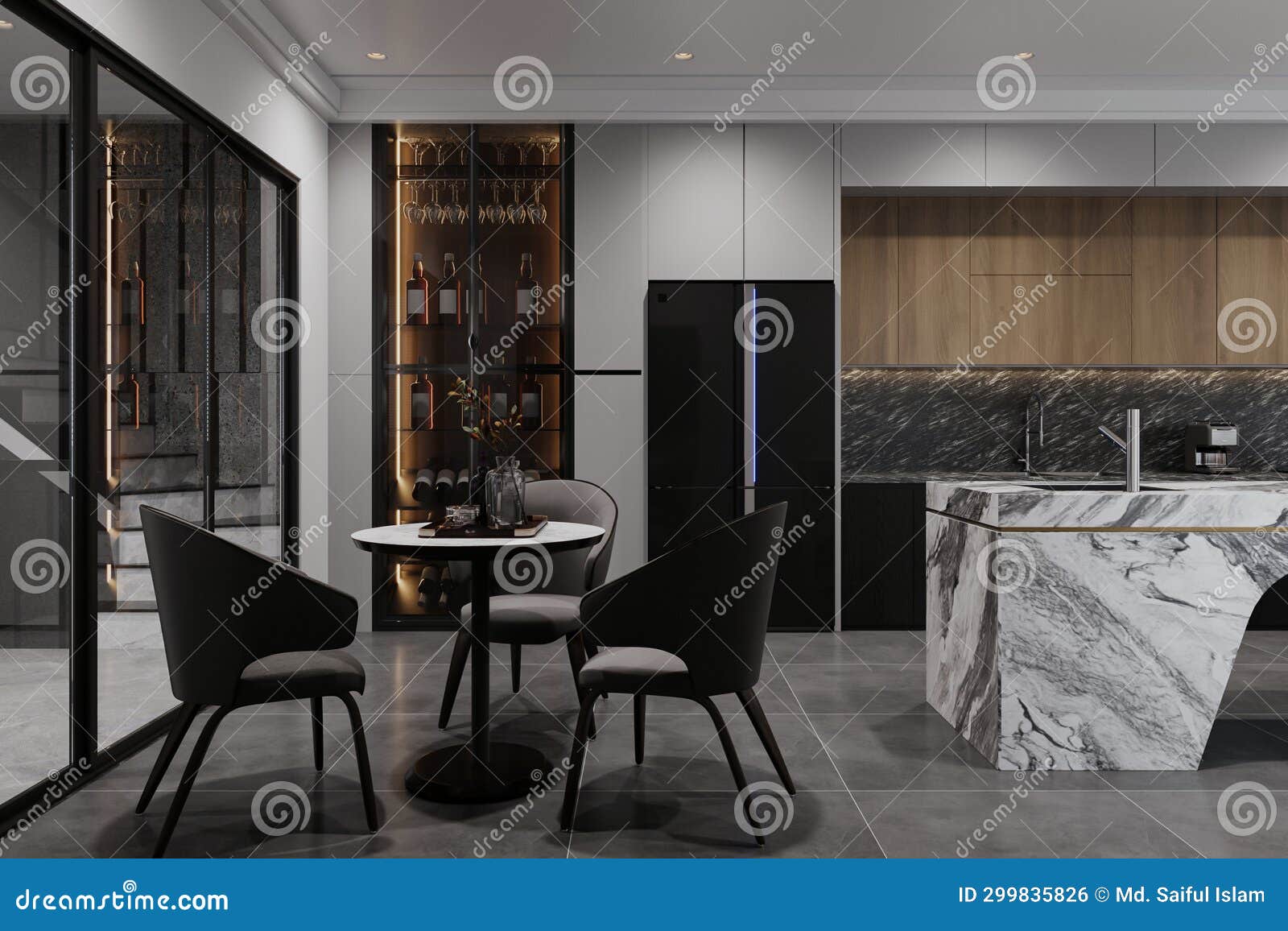 The Bar Area is Designed with an Open Space for Drinks and a Table ...