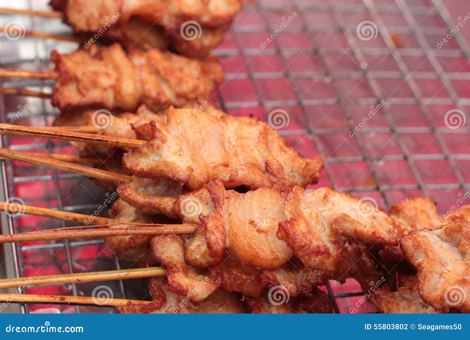 Bar-B-Q pork at the market stock photo. Image of shish - 55803802