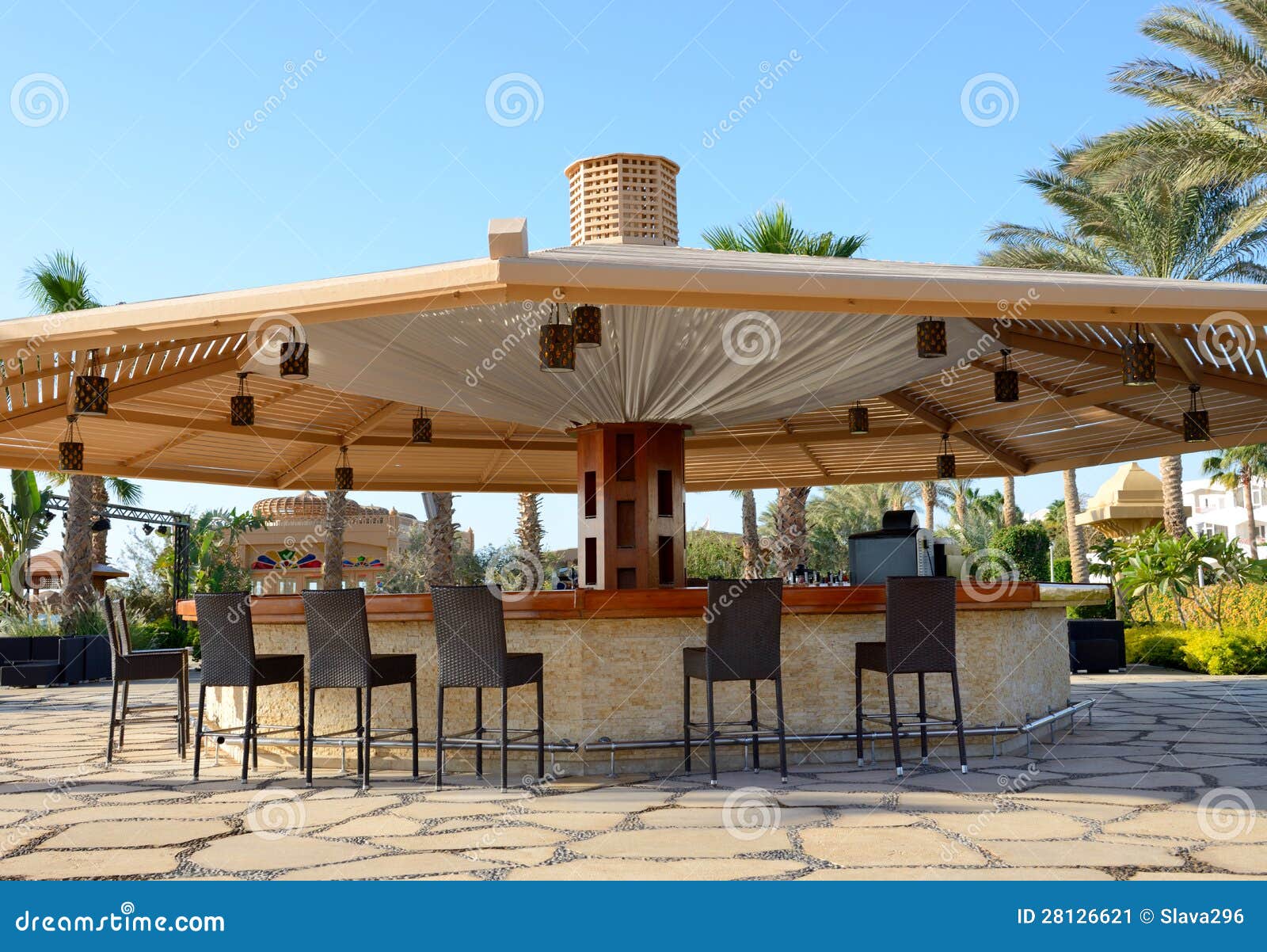 Bar at the Beach of Luxury Hotel Stock Image - Image of egypt, palm ...