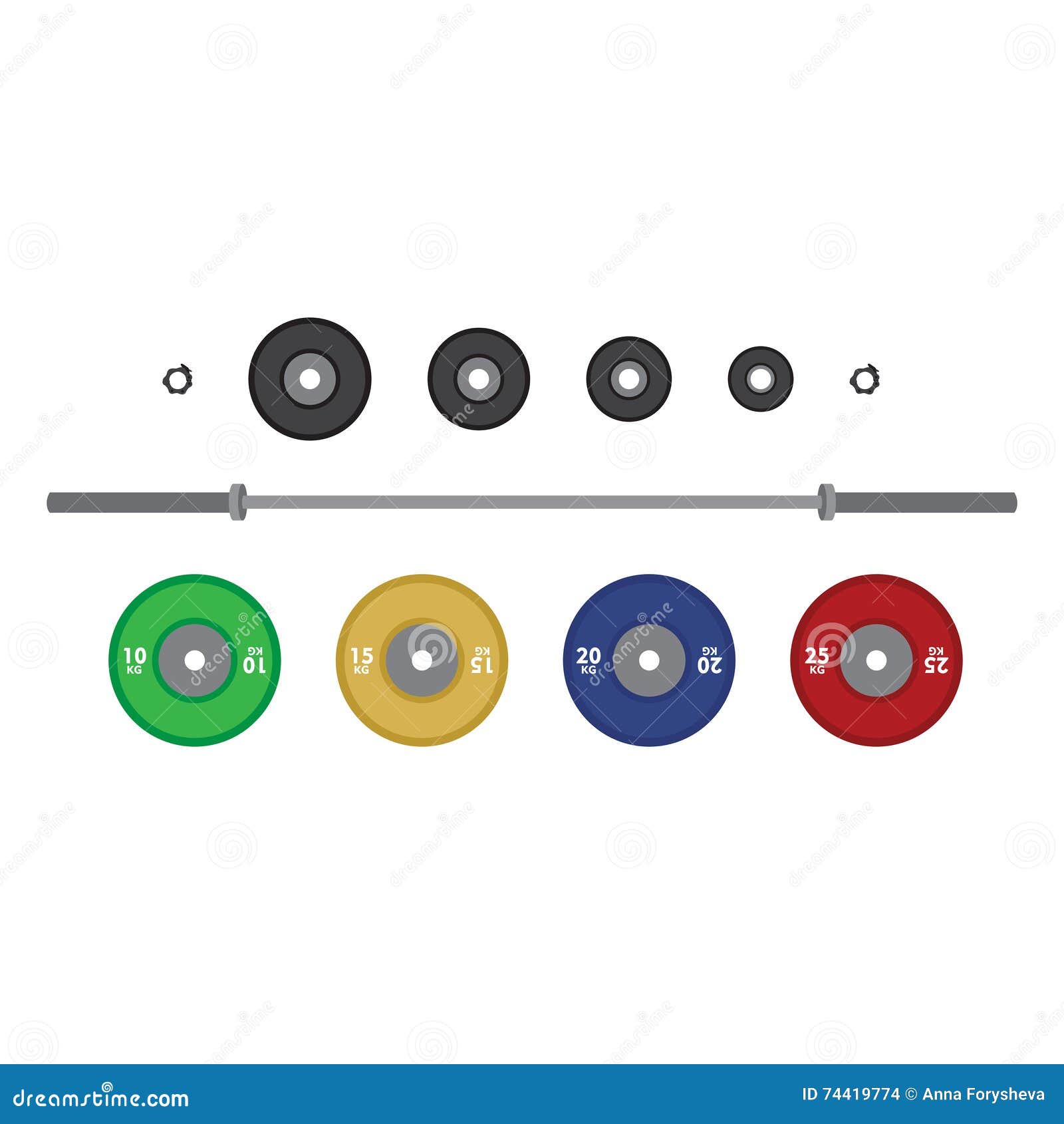Bar bell with plates stock vector. Illustration of steel - 74419774