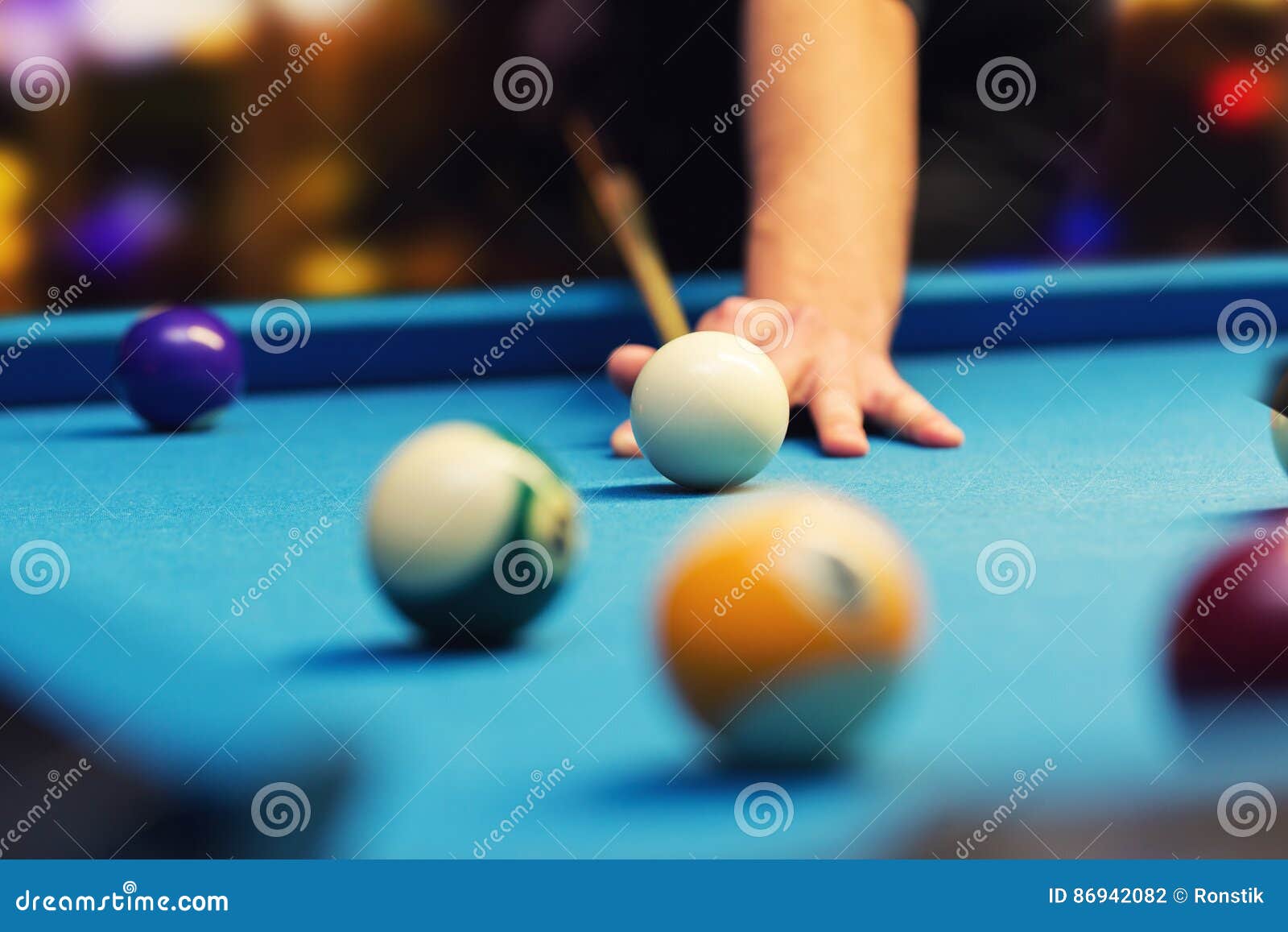 Bar Billiard - Hand Aiming the Cue Ball Stock Photo - Image of white ...