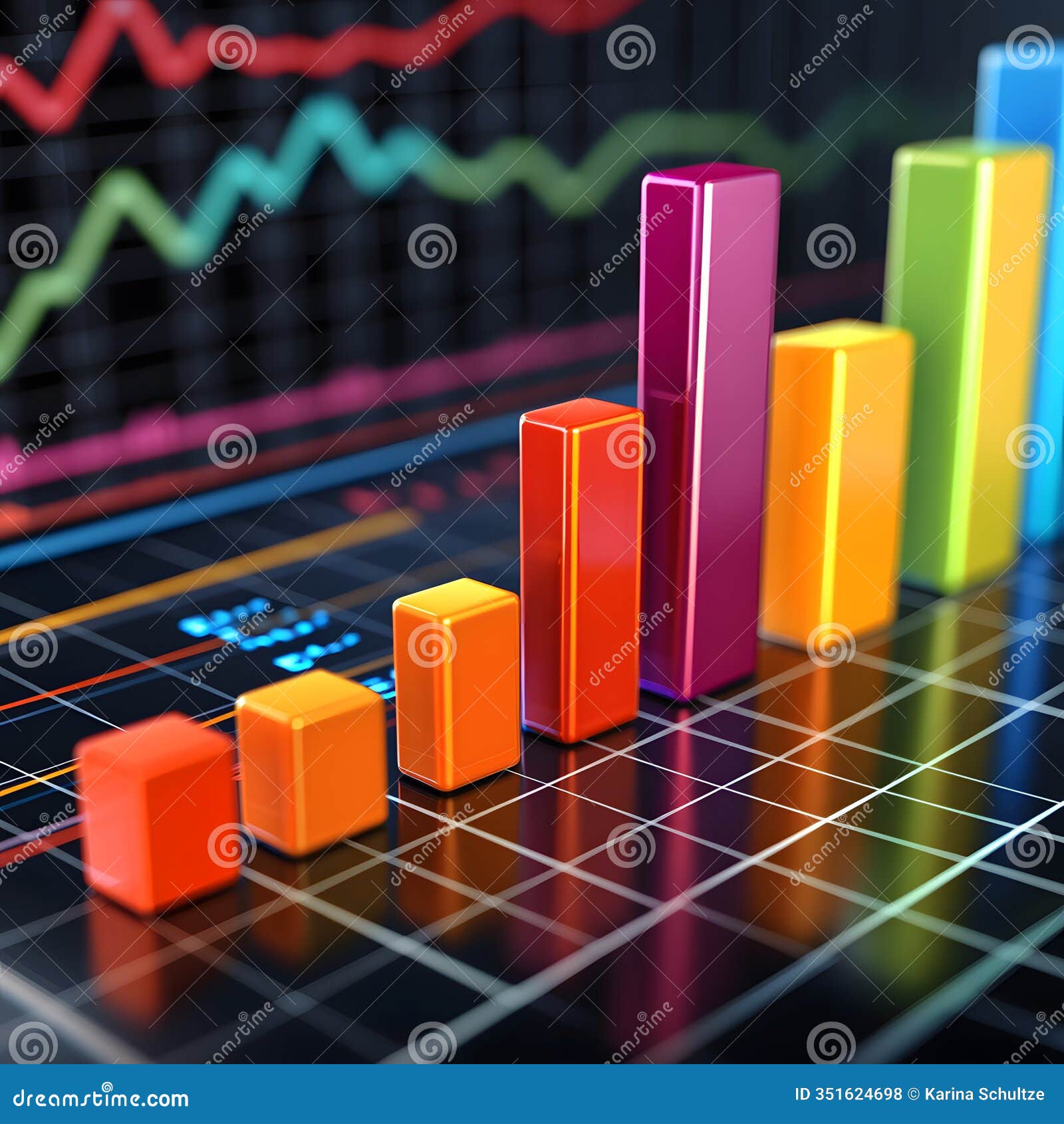 Bar Chart with Colorful Bars Rising from a Digital Graph Stock ...