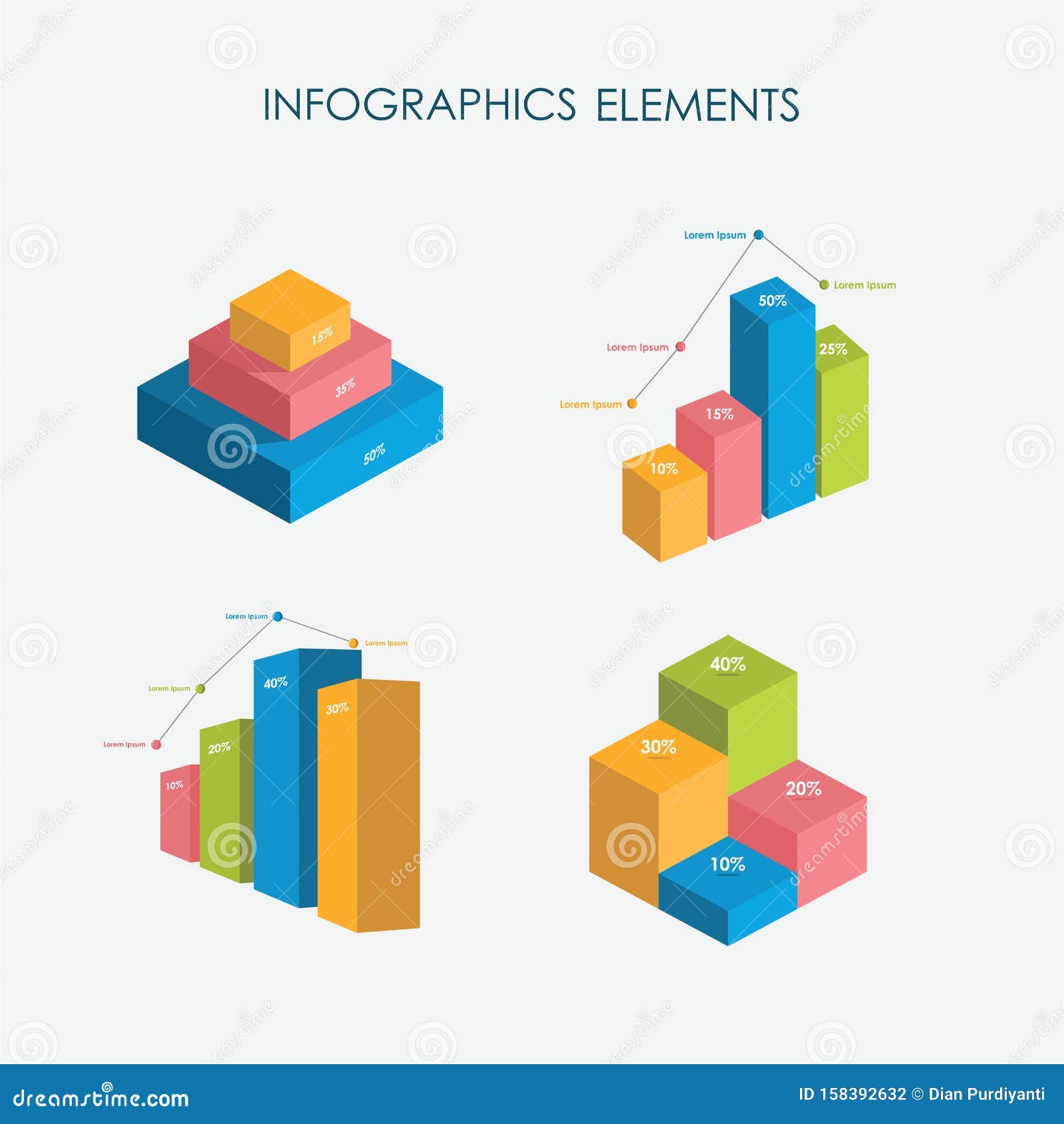 Bar Chart 3D Infographics Elements Vector Set, Flat Design, Full Color ...
