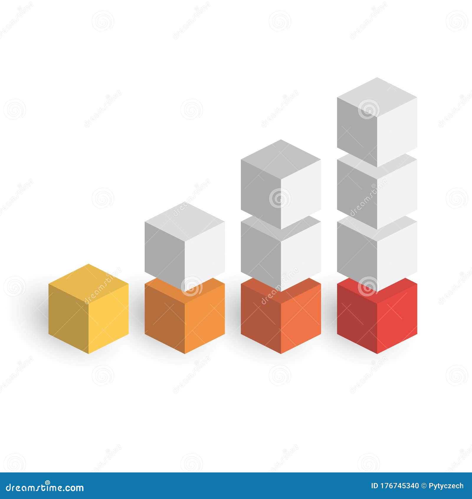 Bar Chart of 4 Growing Columns. 3D Isometric Colorful Vector Graph ...