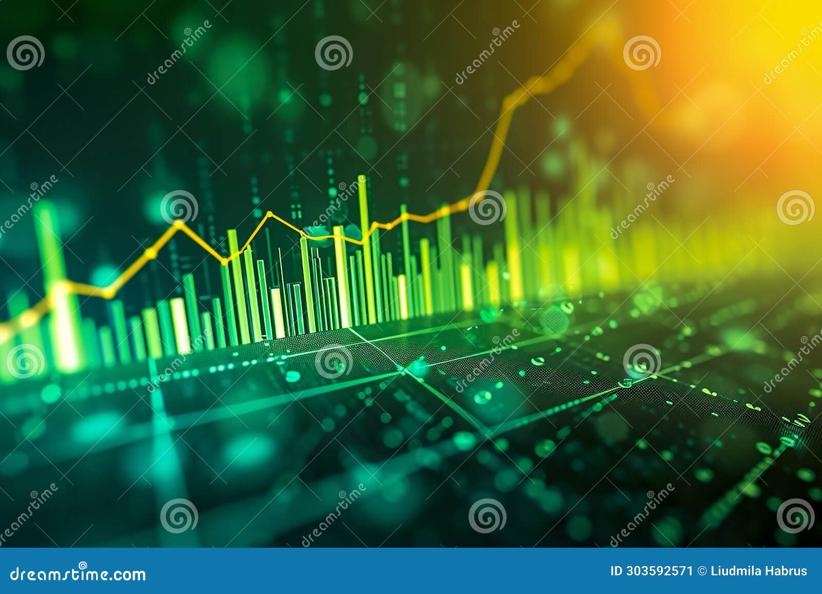 Bar Chart Index with a Green Background and a Yellow Line Stock Image ...