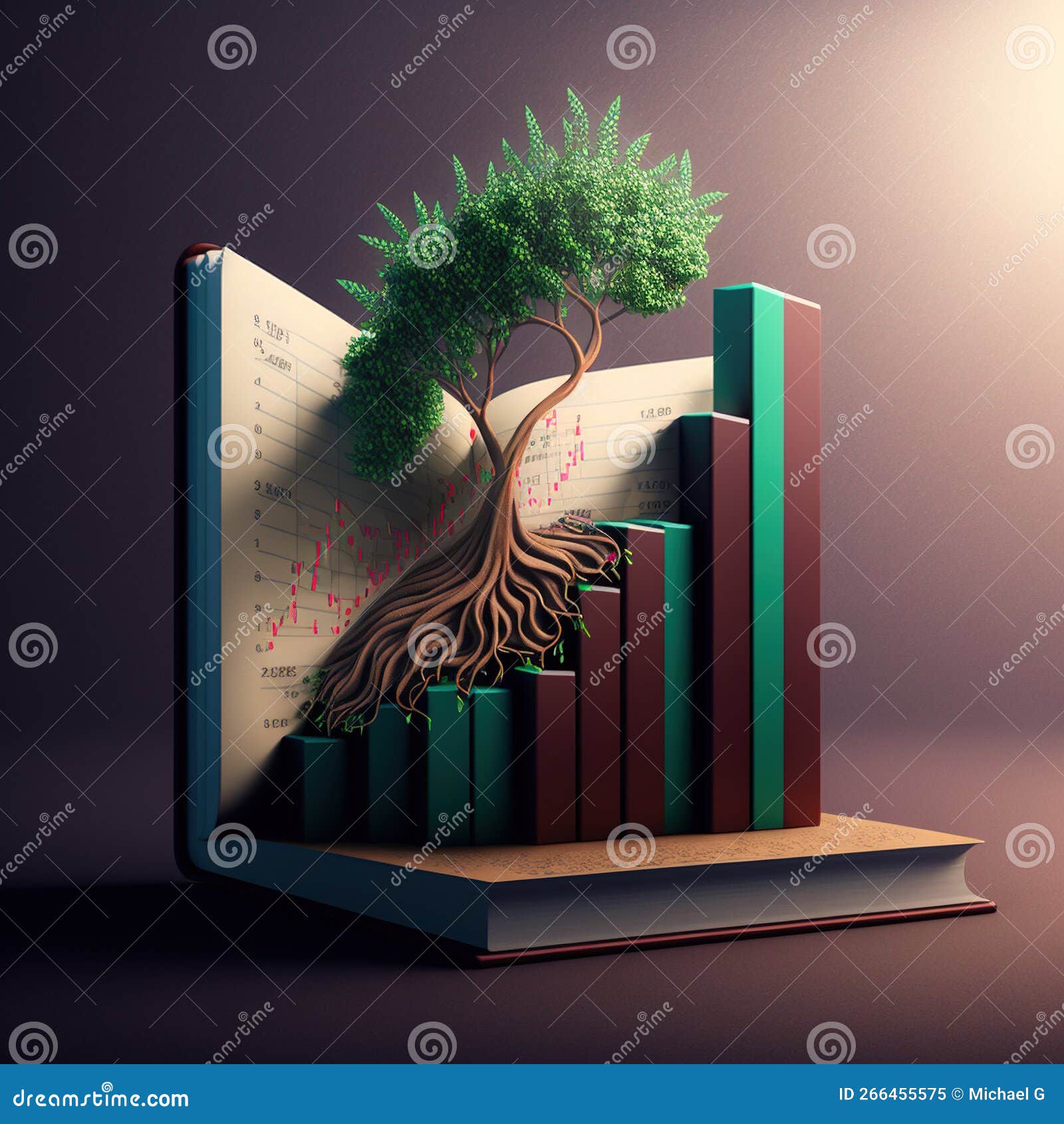 Bar Chart Market Growth with Tree and a Book Stock Illustration ...