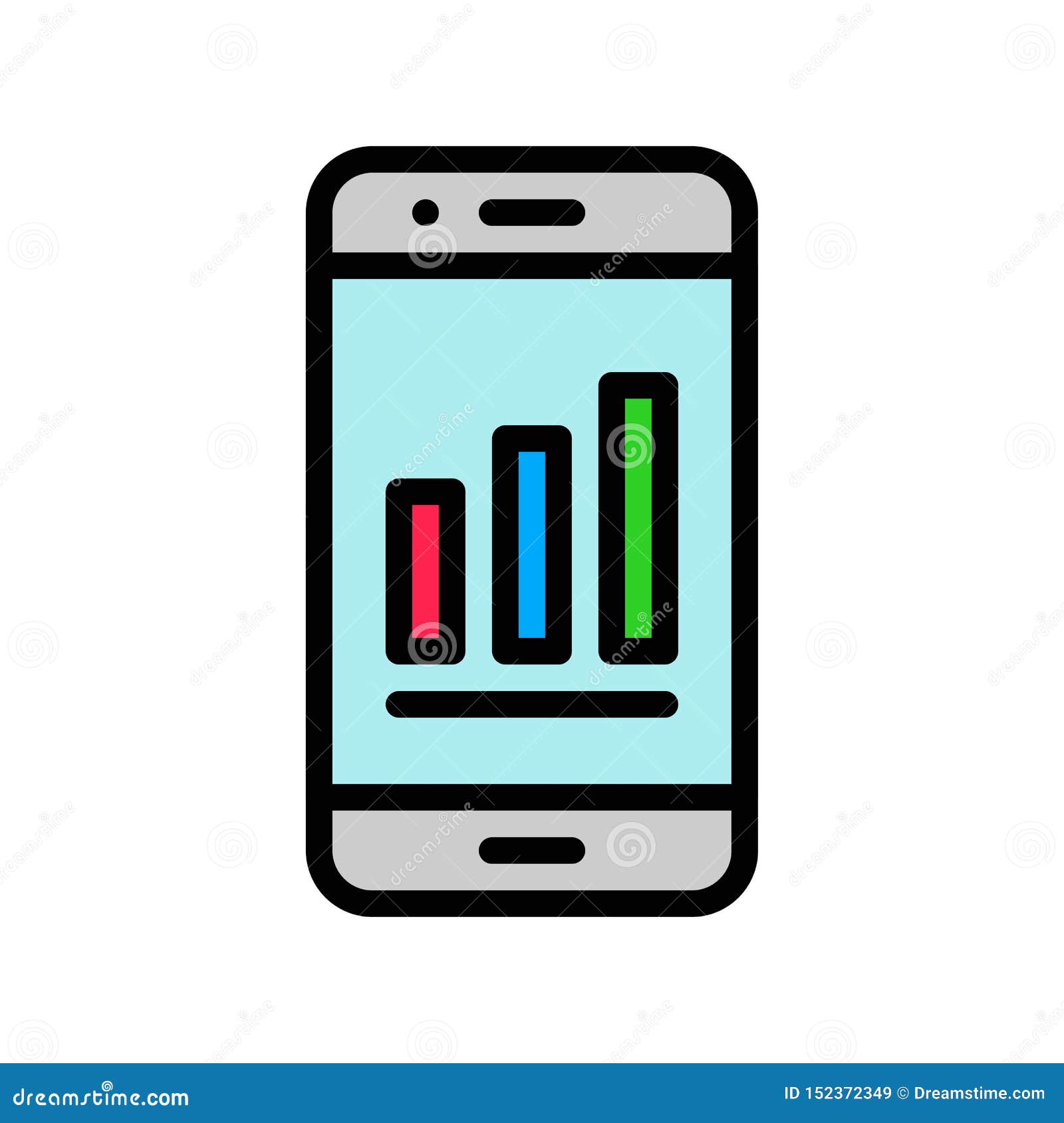 Bar Chart on Mobile Phone Vector, Digital Marketing Filled Icon ...
