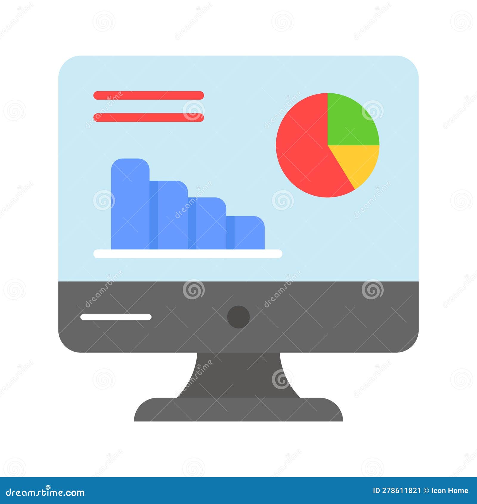 Bar Chart And Pie Chart On Monitor Display Denoting Vector Of Data Analytics Stock Illustration