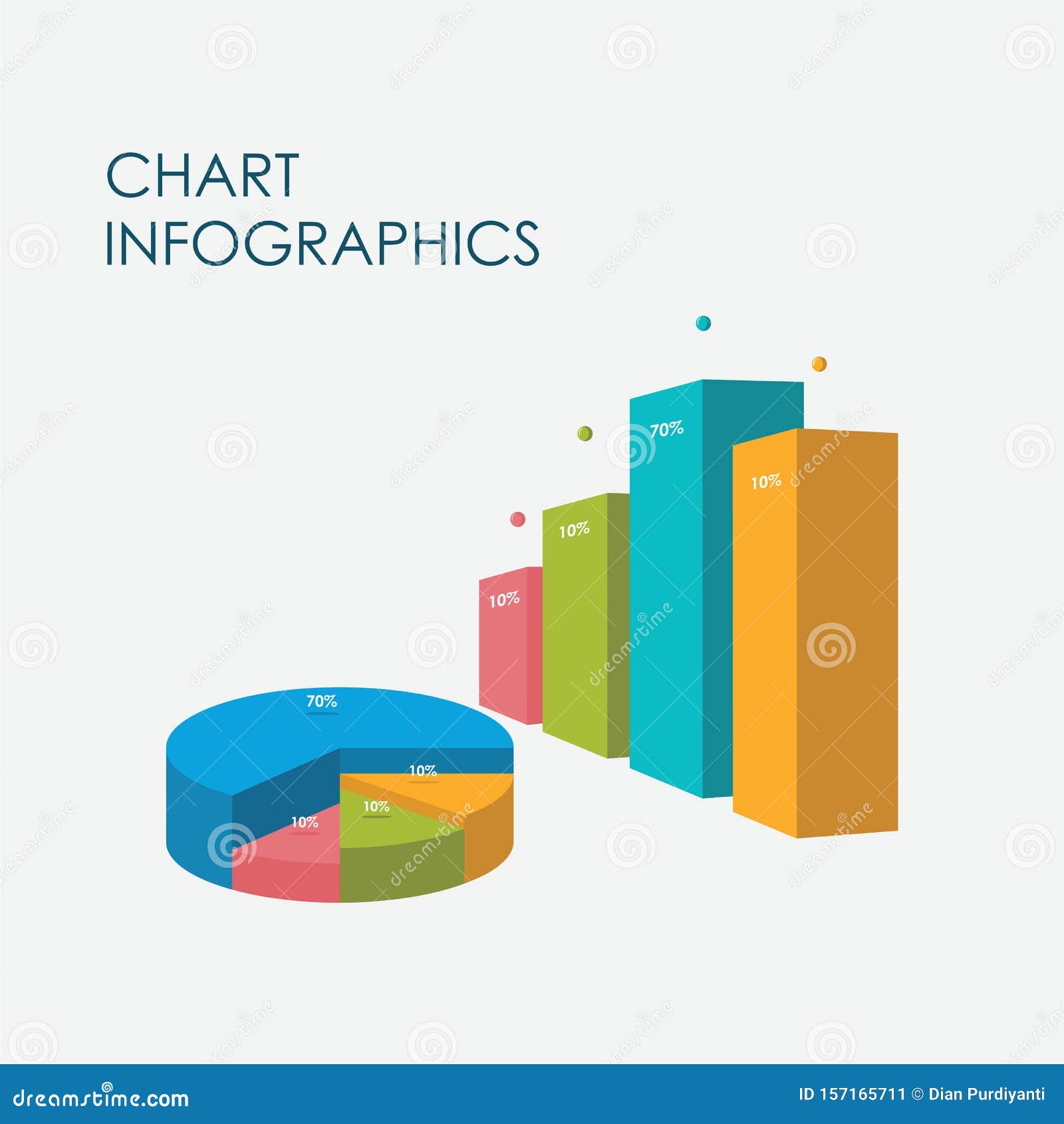 Bar Chart, Pie Chart Infographics Elements 3D Vector Flat Design, Sign ...