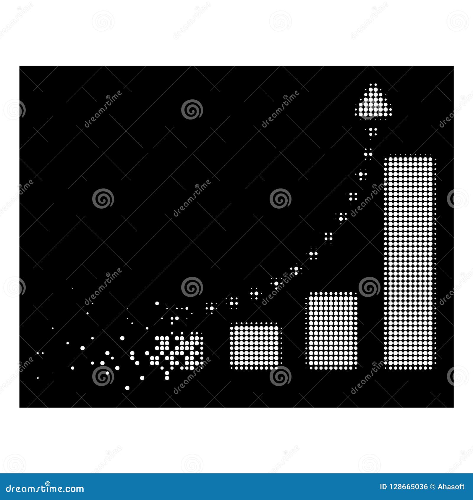 White Dust Pixelated Halftone Bar Chart Positive Trend Icon Stock ...