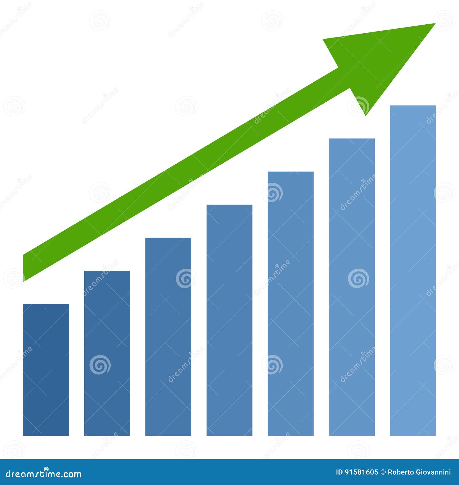 Bar Chart Up Green Arrow Flat Icon on White Stock Vector - Illustration ...