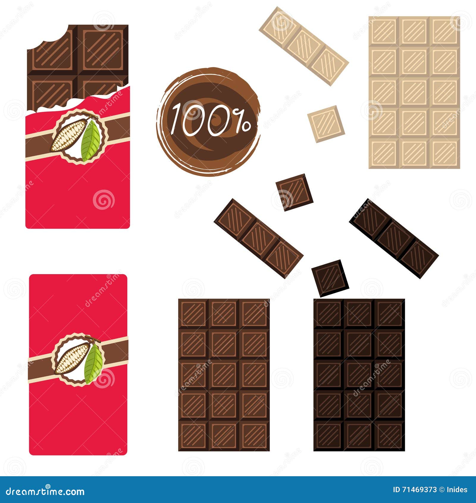 Bar of Chocolate Set. Sealed and Open Wrap Stock Vector - Illustration ...