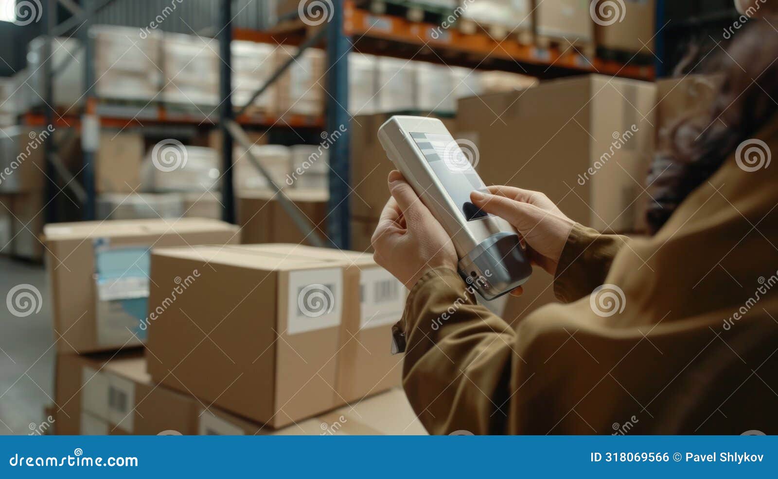 Bar Code Scanner on Speed Blur Conveyor Belt with Copy Space. Computer ...