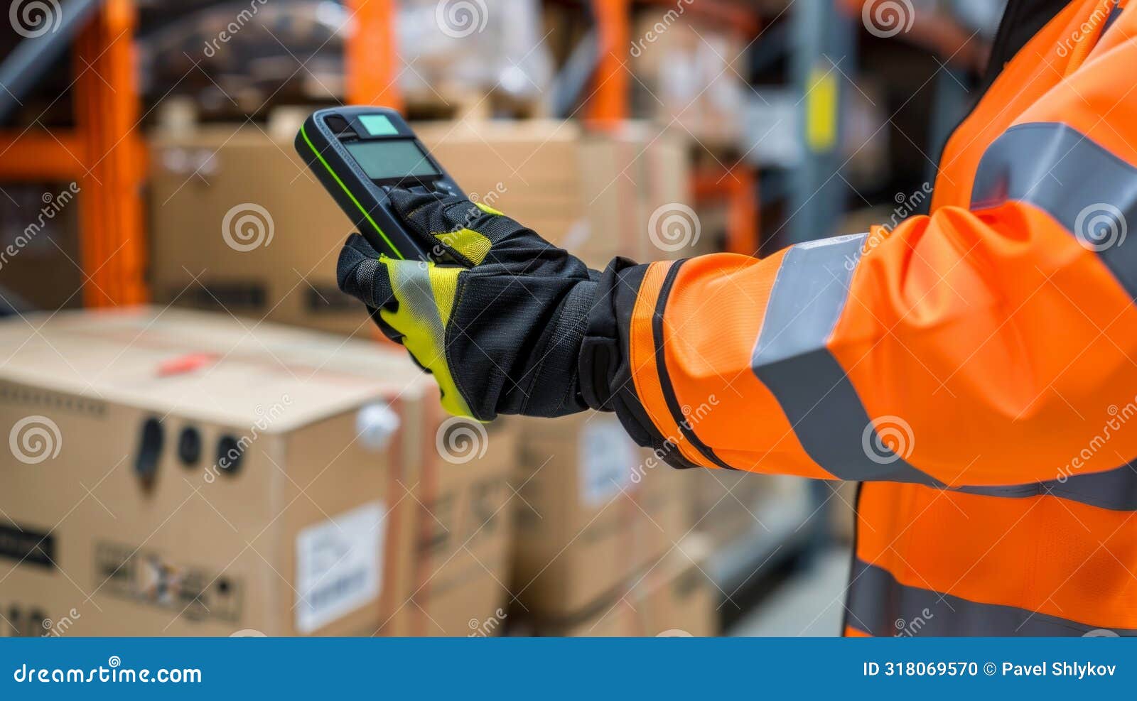 Bar Code Scanner on Speed Blur Conveyor Belt with Copy Space. Computer ...