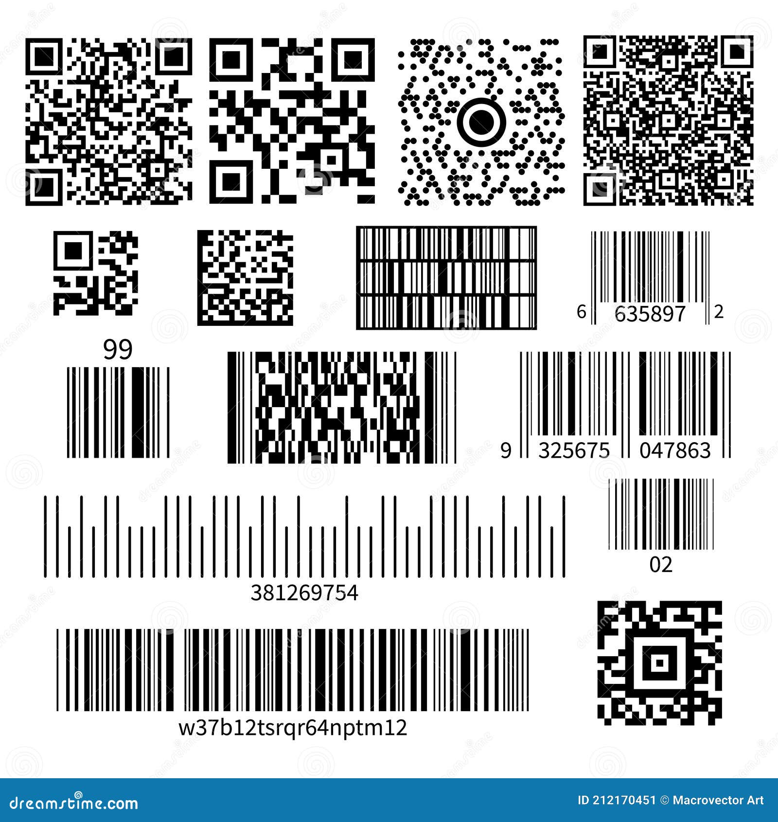 Bar Code Types Set stock vector. Illustration of product - 212170451