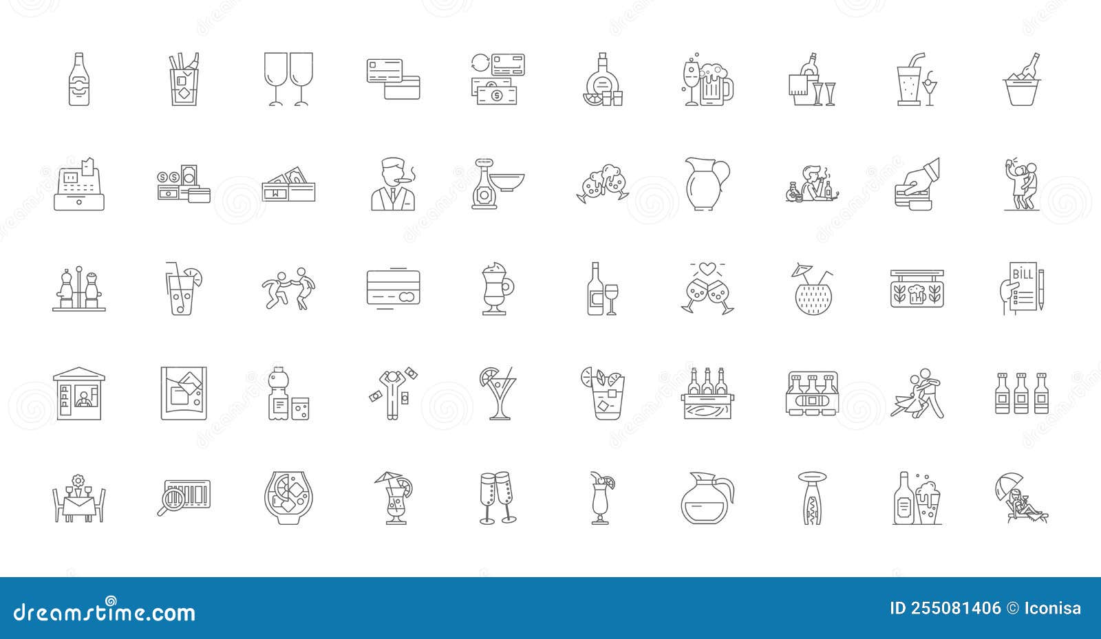 Bar Concept Ideas, Linear Icons, Line Signs Set, Vector Collection ...