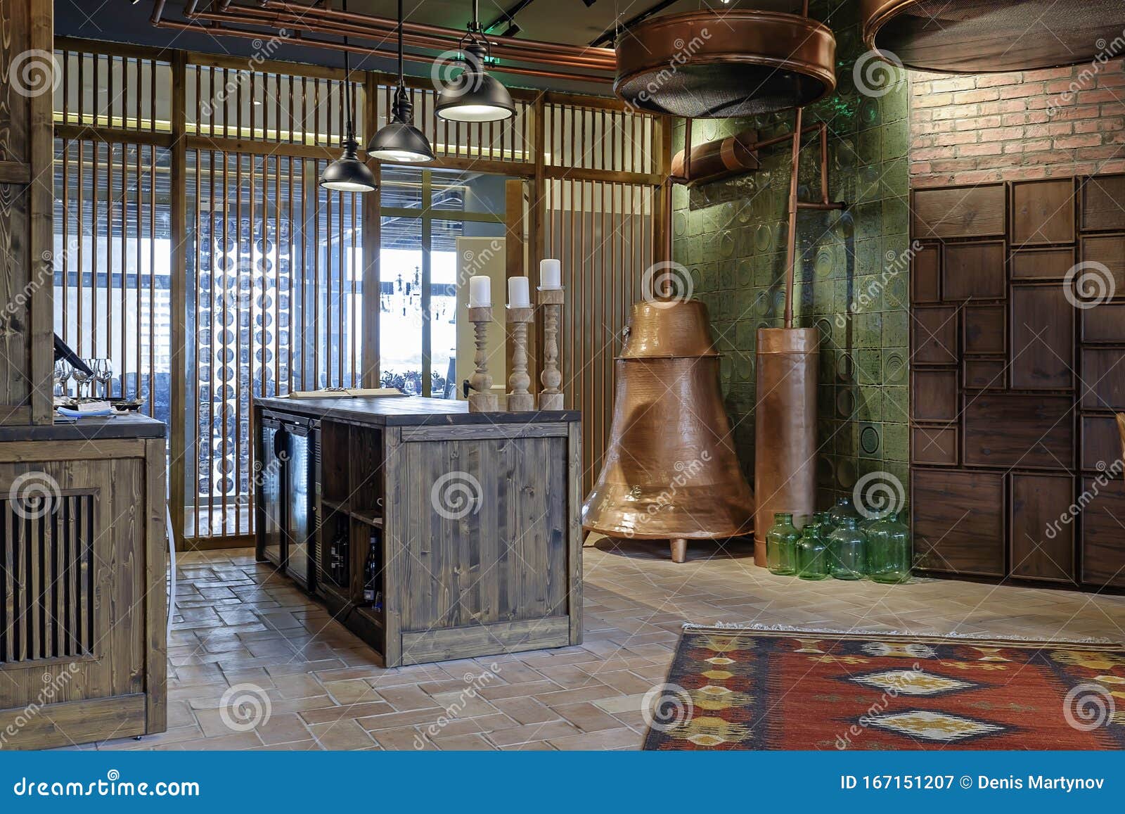 Bar with Copper Elements in Design Stock Image - Image of club ...