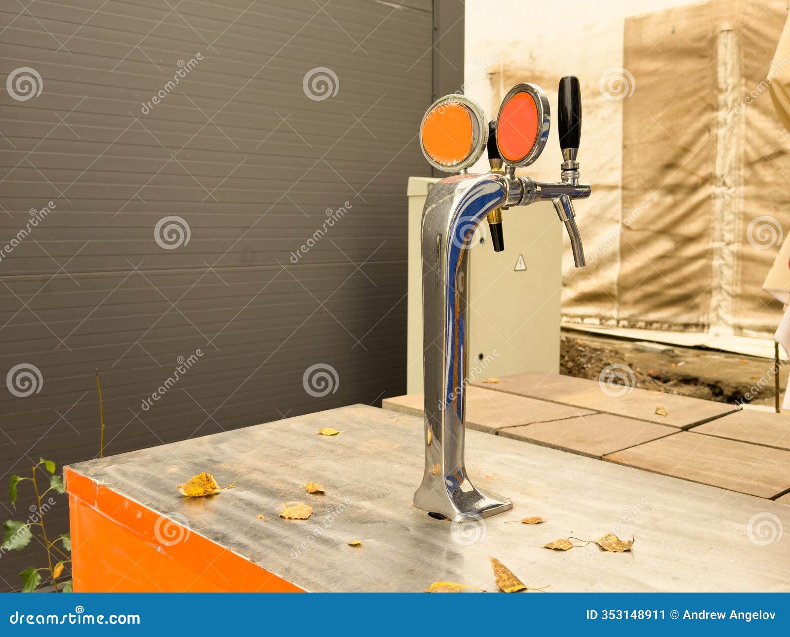 Bar Counter with Draft Beer Taps in Open-air Cafe Stock Image - Image ...