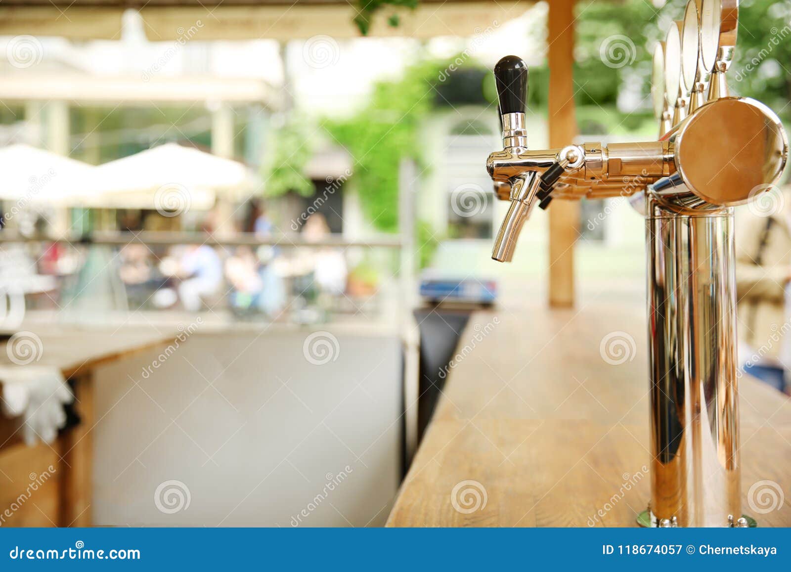 Bar Counter with Beer Taps in Open-air Cafe Stock Image - Image of ...