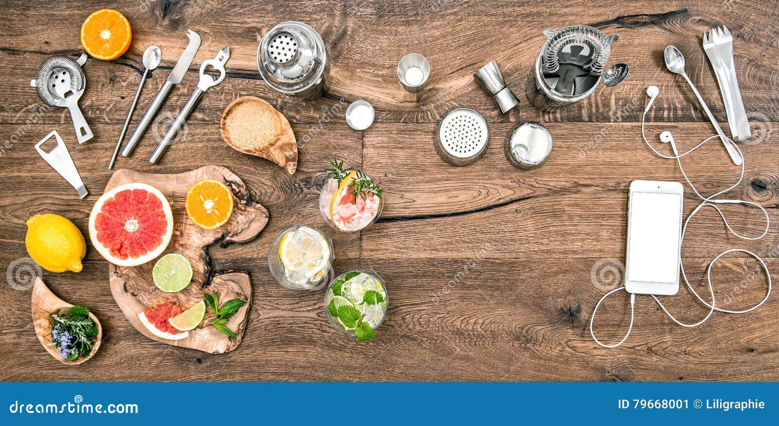 Bar Counter with Drinks Tools Accessories Electronic Devices Stock ...