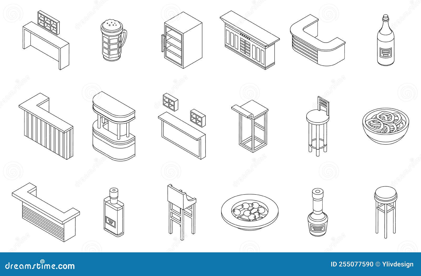 Bar Counter Icons Set Vector Outline Stock Vector - Illustration of ...