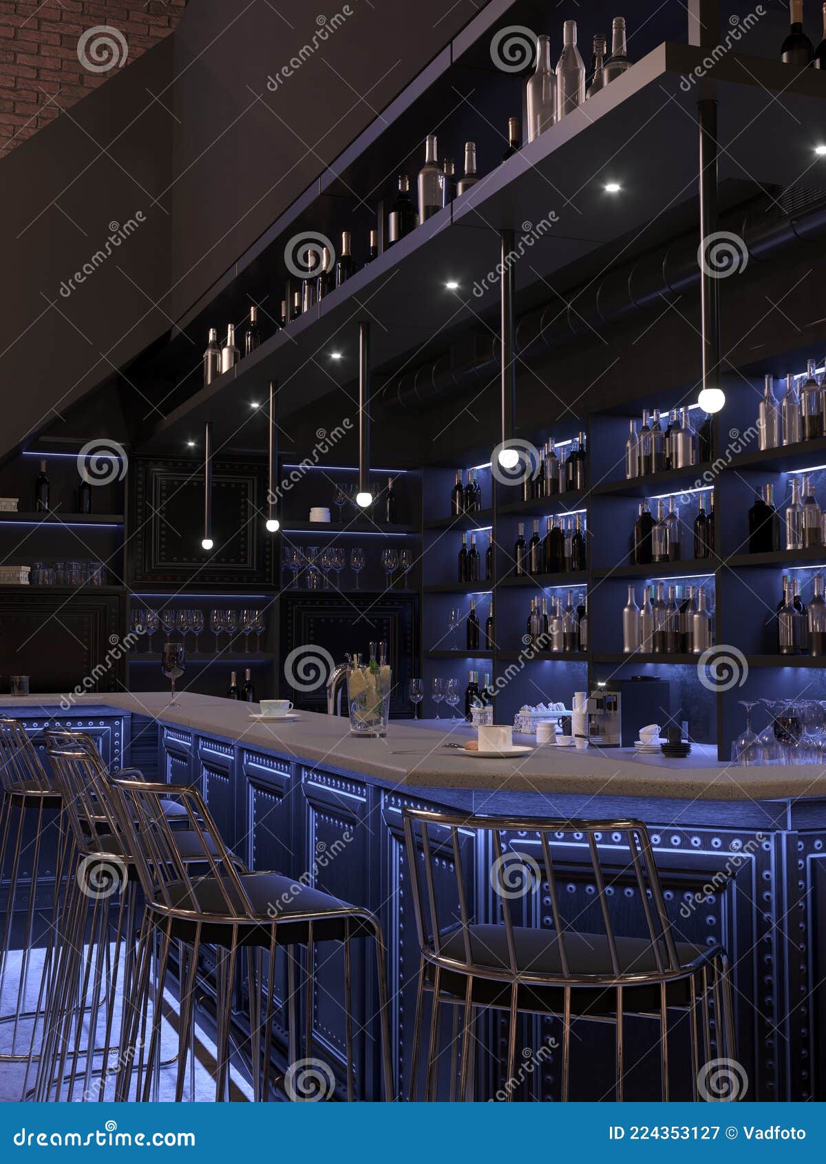 Bar Counter in a Nightclub, Interior Visualization Stock Illustration ...