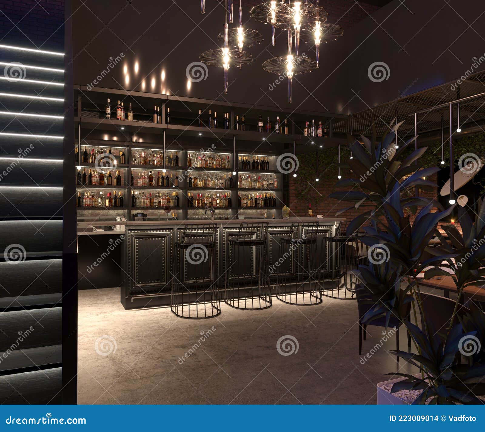 Bar Counter in a Nightclub, Interior Visualization Stock Illustration ...