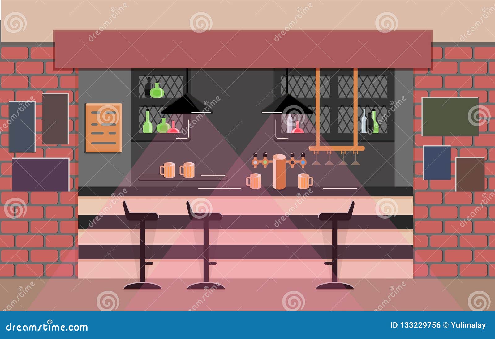 Bar Counter in Pub. Eps 10. Stock Vector - Illustration of cafeteria ...