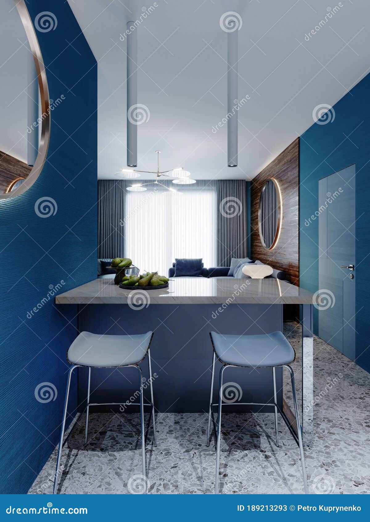 Bar Counter with Two Chairs in the Youth Interior of a Studio Apartment ...