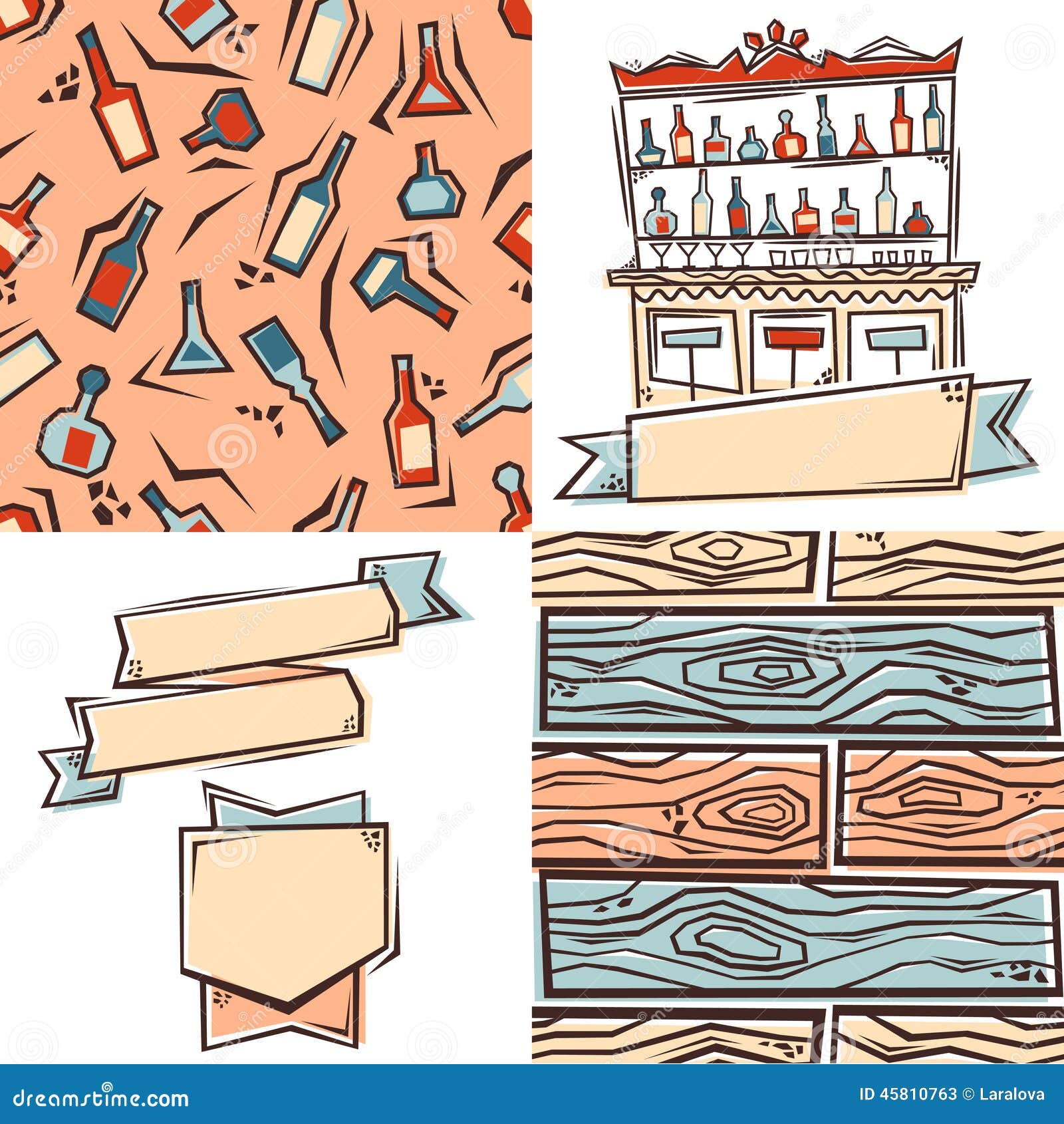Bar Design Elements: Label, Seamless Patterns and Ribbons Stock Vector ...
