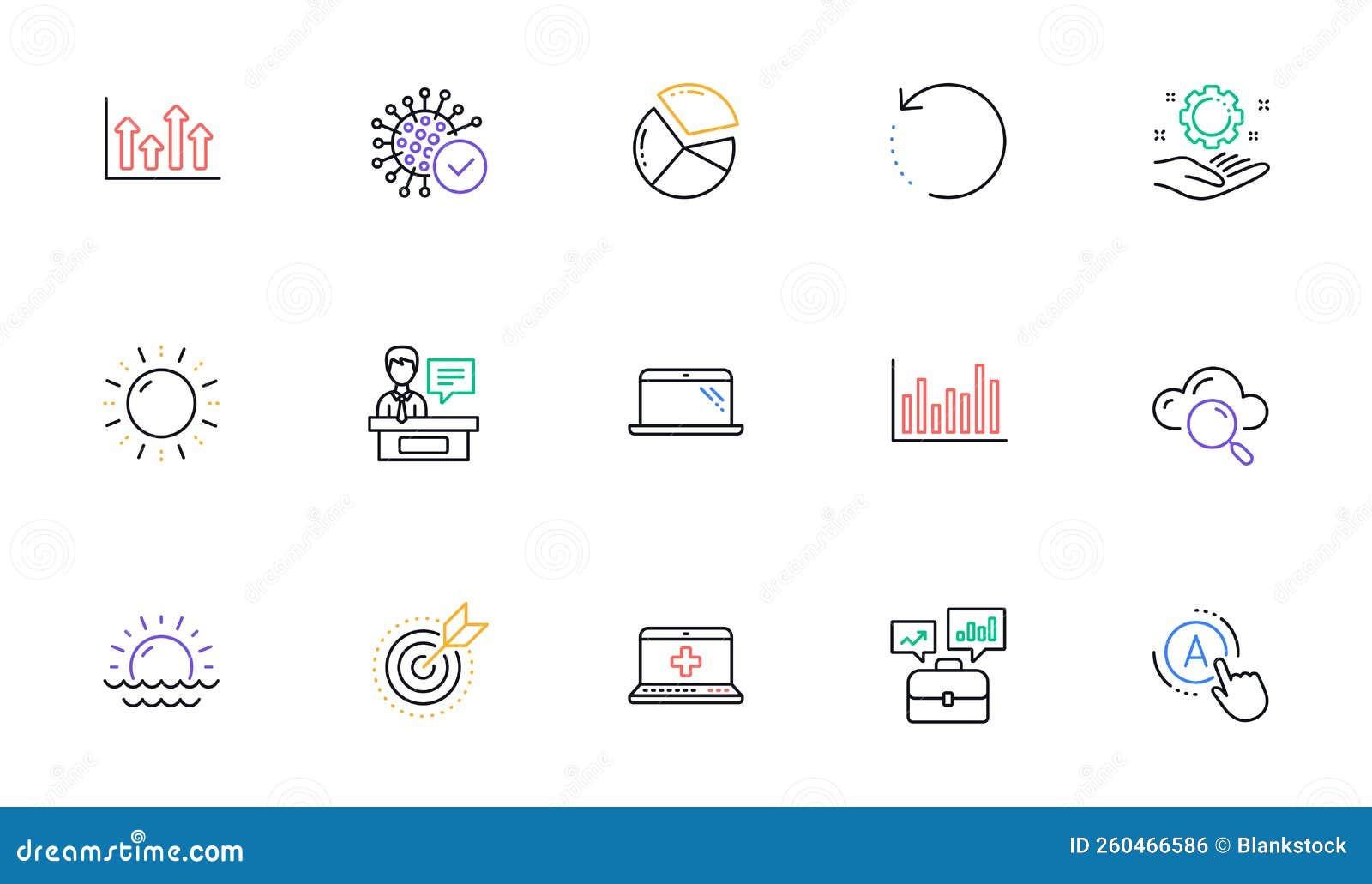 Bar Diagram, Pie Chart and Sunset Line Icons for Website, Printing. for ...