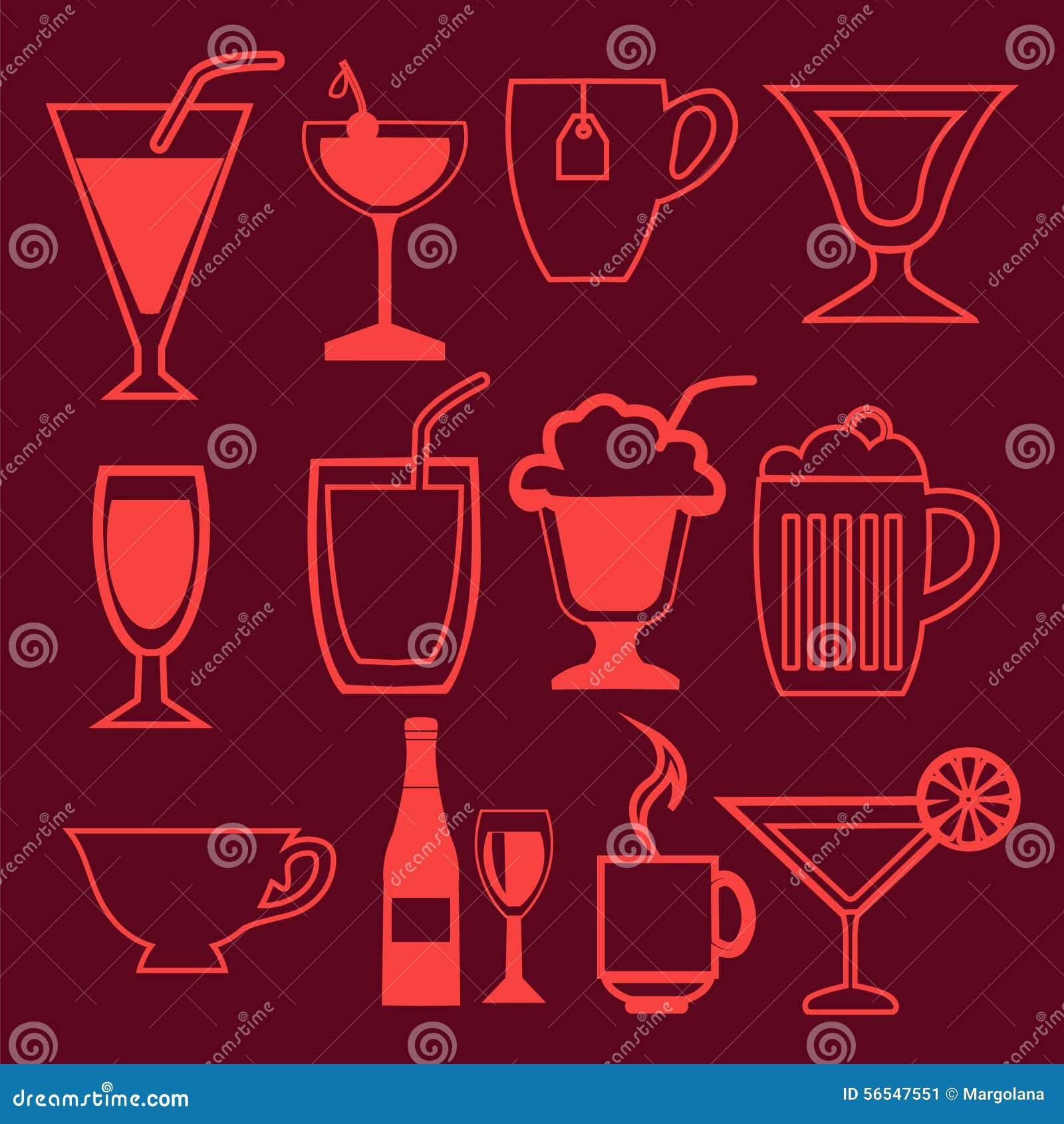 Bar and Drinks Icons Set in Linear Style Stock Vector - Illustration of ...