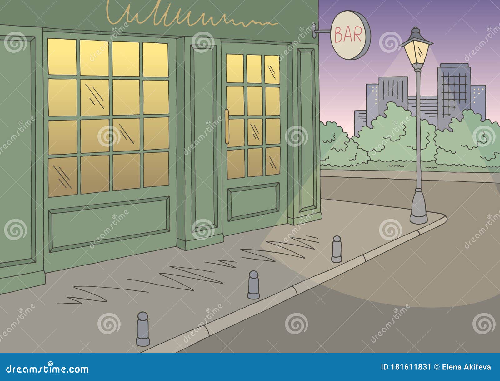 Bar Exterior Graphic Color City Sketch Illustration Vector Stock Vector ...