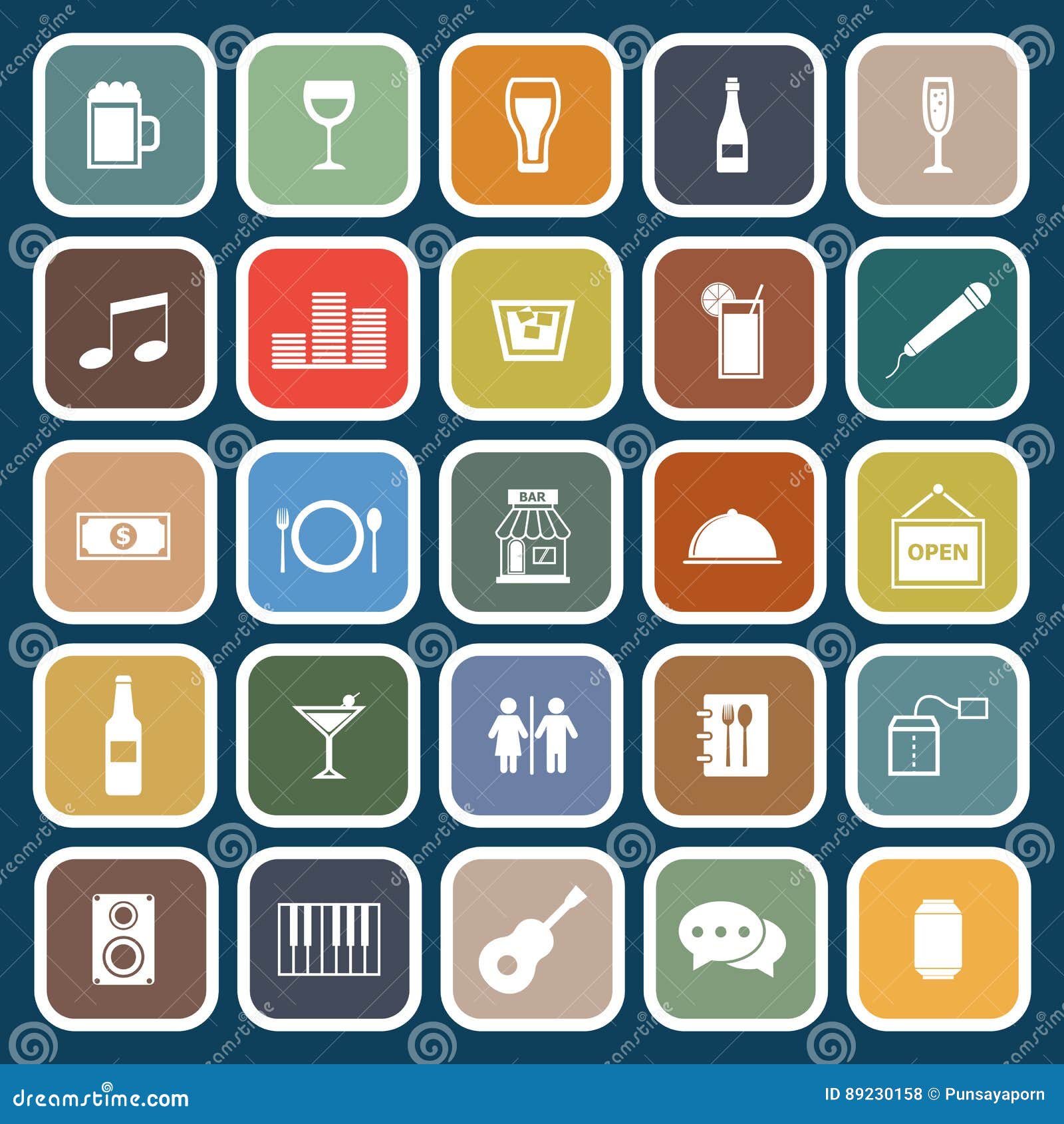 Bar Flat Icons on Blue Background Stock Vector - Illustration of vector ...
