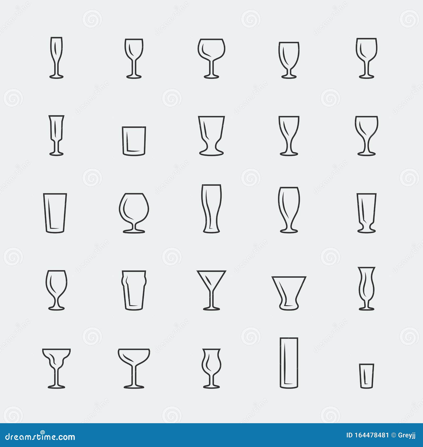 Bar Glasses Icon Set, Thin Line Cartoon Vector | CartoonDealer.com ...