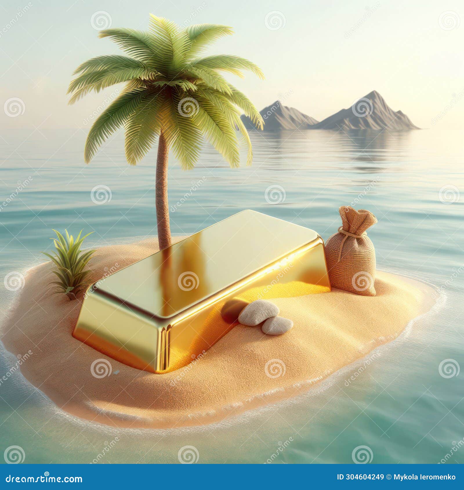 A Bar of Gold Lying on an Island. Space for Text. Stock Image - Image ...