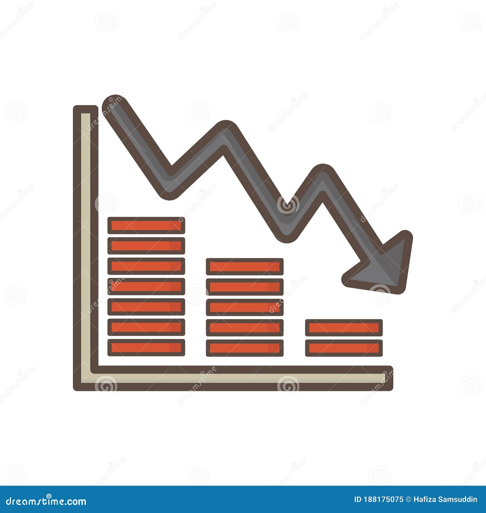 Bar Graph with Arrow Going Down. Vector Illustration Decorative Design ...