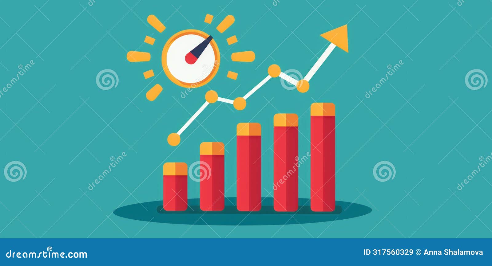 Bar Graph with an Arrow Indicating Business Progress and a Clock ...