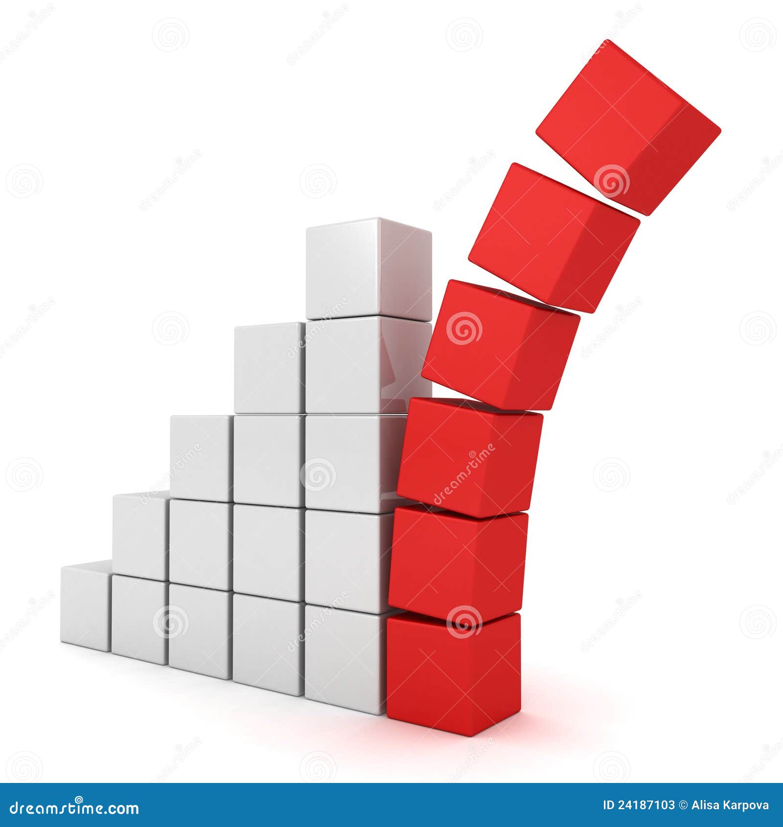 Bar Graph Chart with Falling Red Top Leader Blocks Stock Illustration ...
