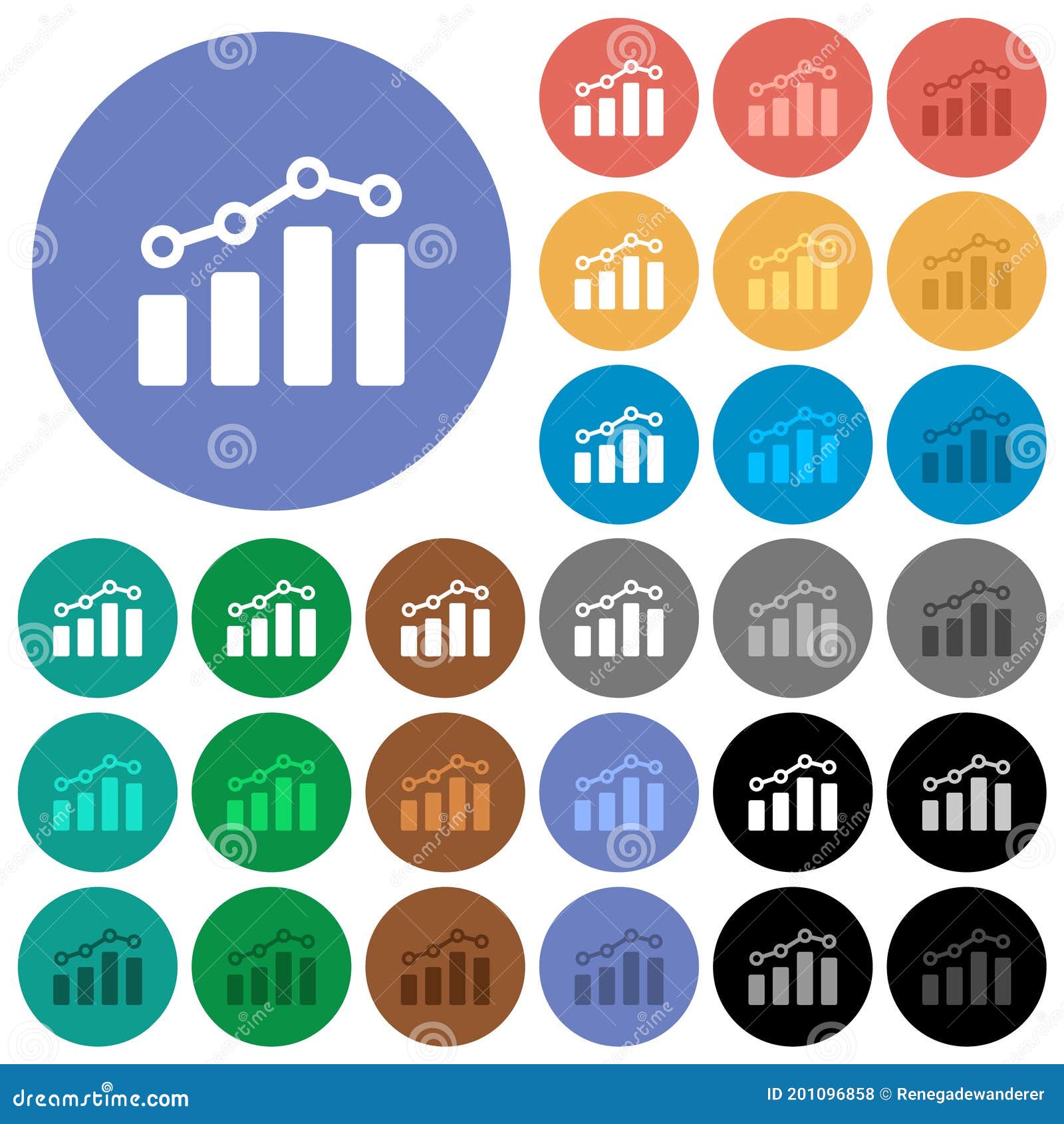 Bar Graph with Circles and Lines Round Flat Multi Colored Icons Stock ...
