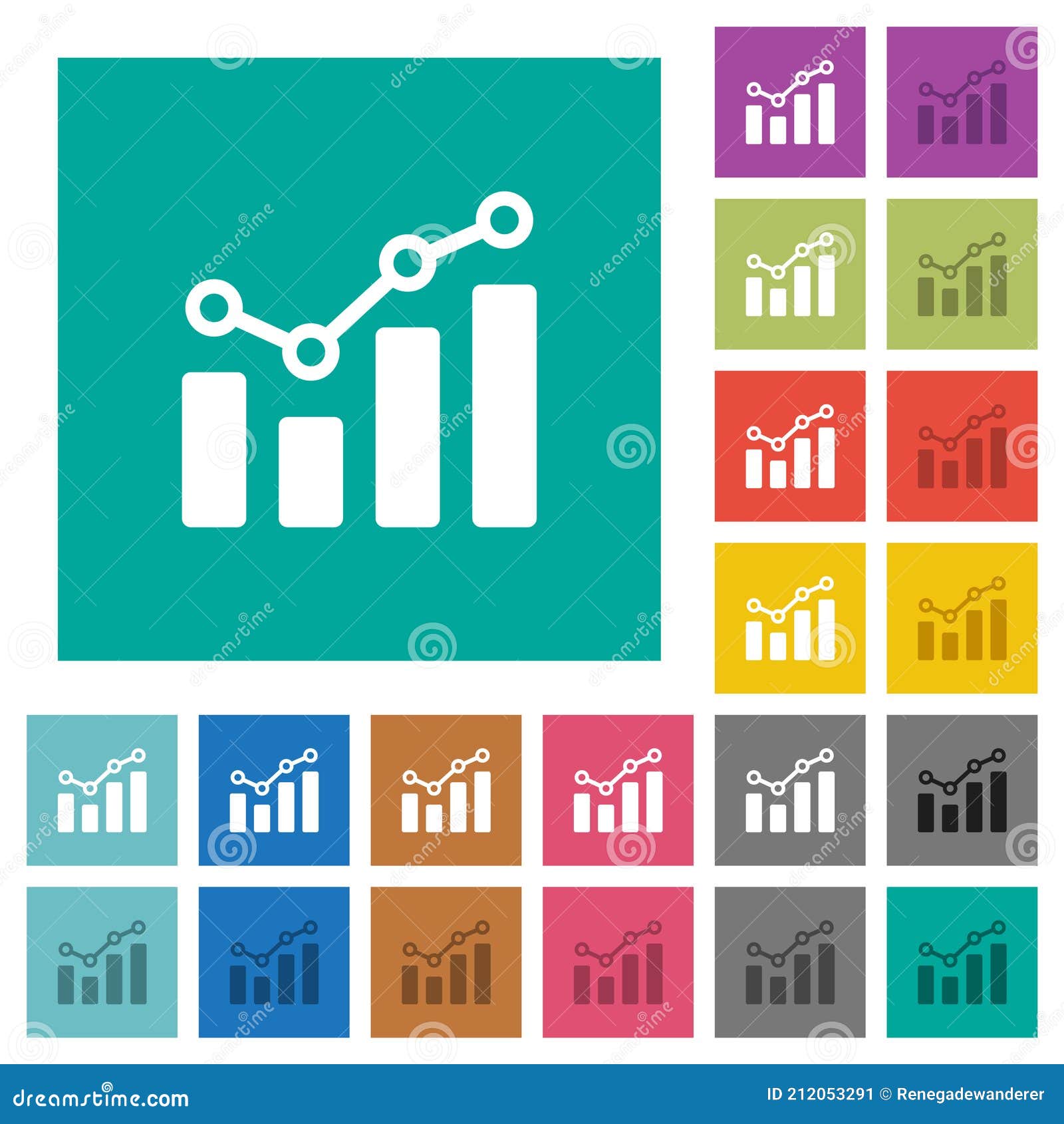 Bar Graph with Circles and Lines Square Flat Multi Colored Icons Stock ...