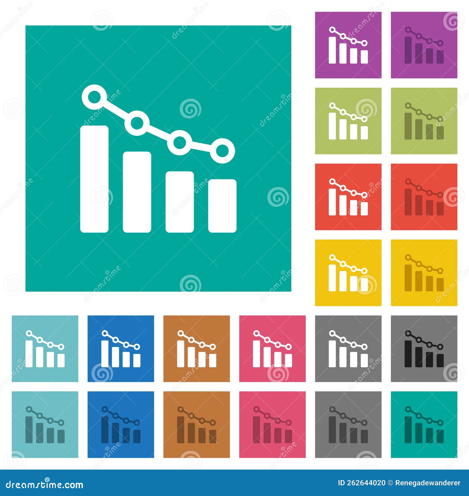 Bar Graph with Circles and Lines Square Flat Multi Colored Icons Stock ...